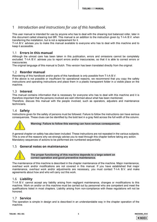 Coulisse - M01-001 Tooling User Manual Balanced Roller - Page 2-3